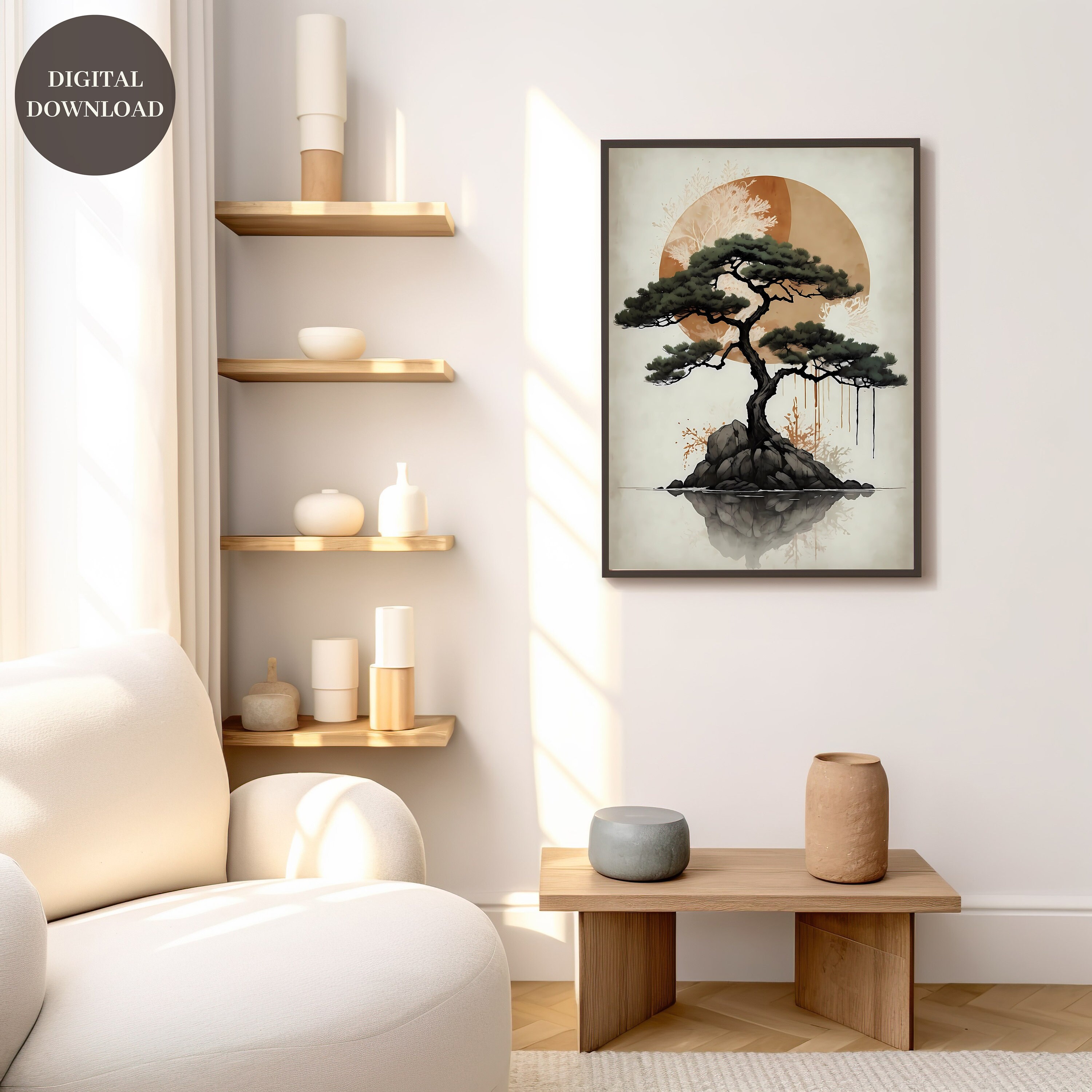 Japandi Tree Art Print, Japandi Print, Tranquil Nature Wall Decor, Wabi ...