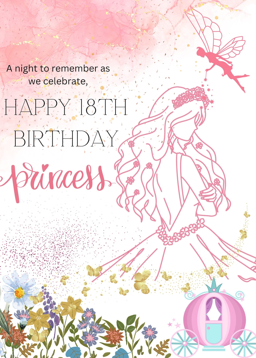 Princess 18th Birthday Invitation Template - Etsy