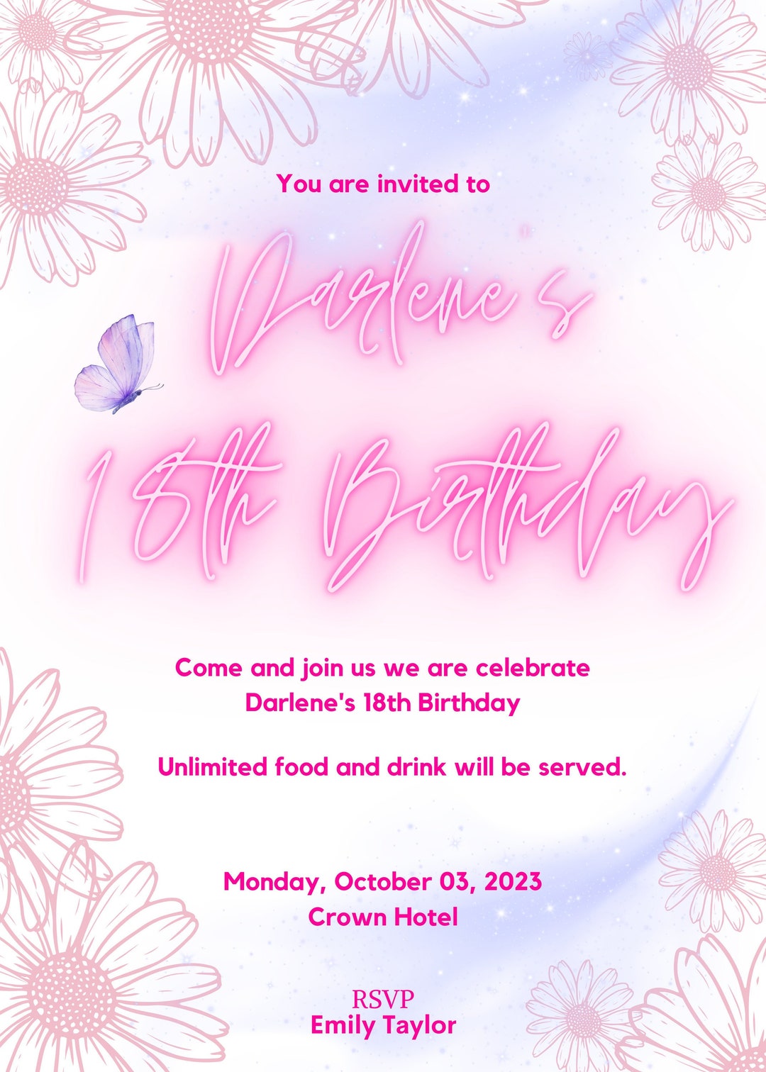 Pink 18th Birthday Invitation Template - Etsy