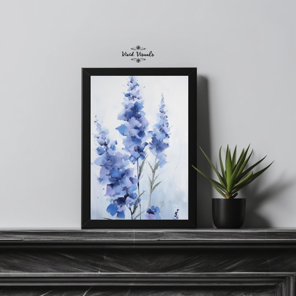 Wall Art Print Blue Delphinium Floral Wall Art Digital Oil Painting ...