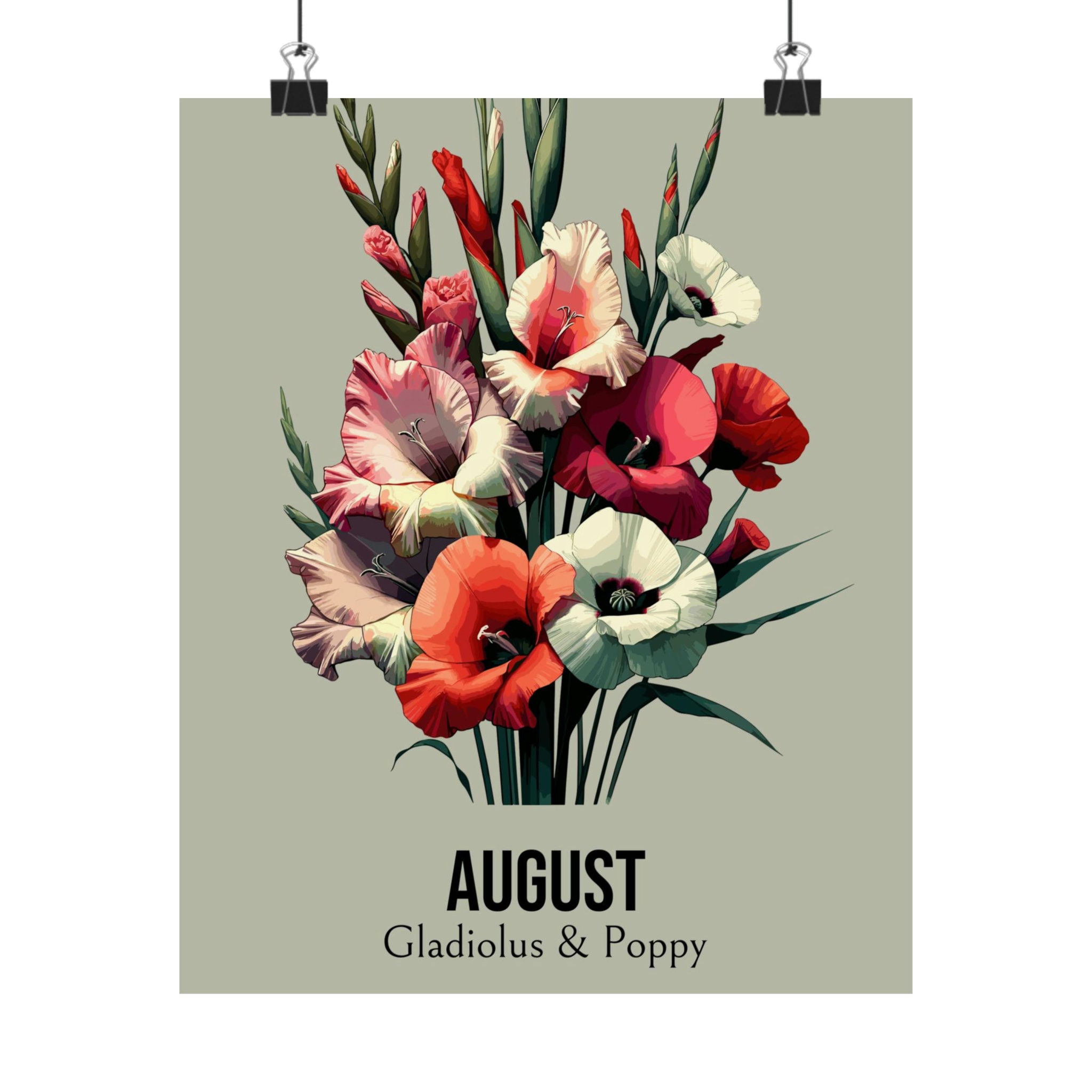 August Birth Flower Poster, Modern-styled Gladiolus & Poppy Bouquet ...