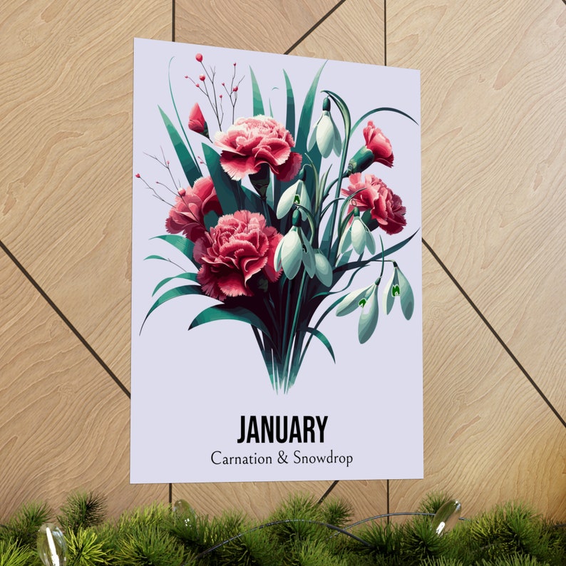 January Birth Flower Bouquet Poster: Carnation & Snowdrop Print - Etsy
