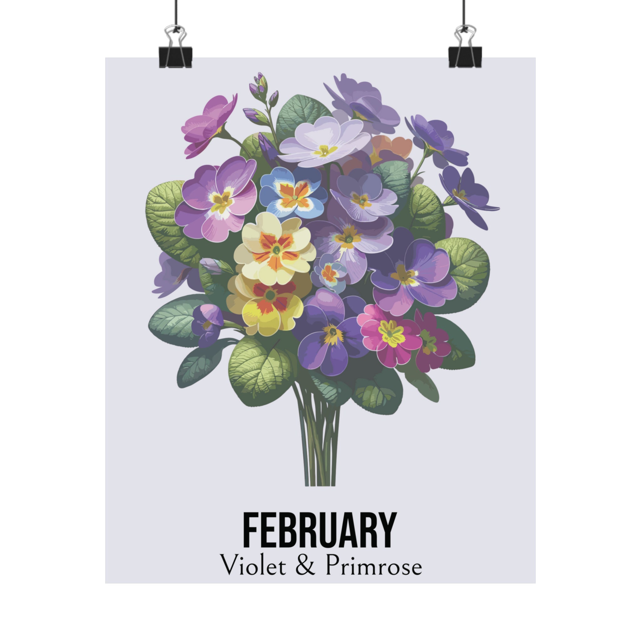 February Birth Flower Poster, Modern-styled Violet & Primrose Bouquet ...