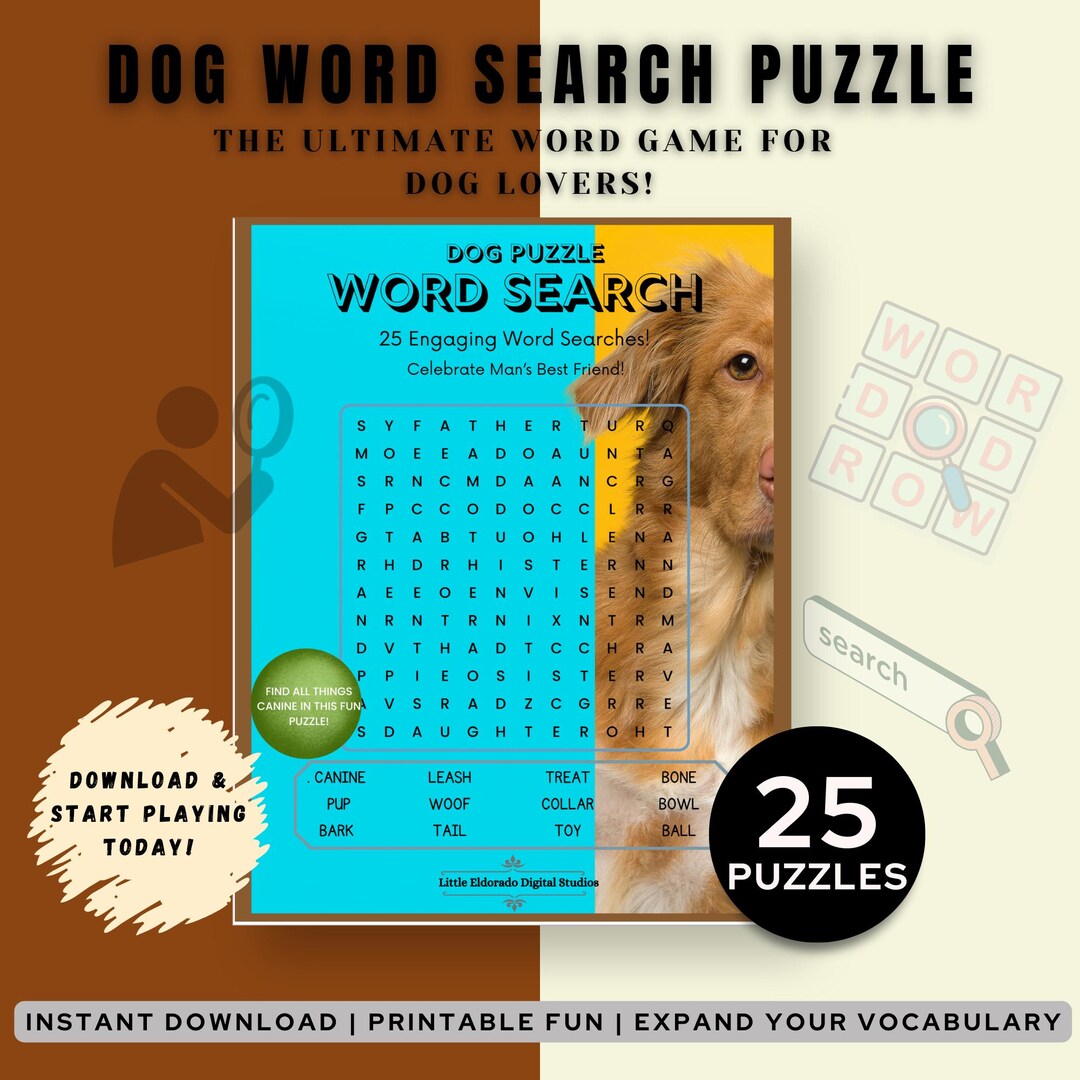 Dog Word Search Puzzle | 25 Fun Canine-themed Puzzles | Printable Brain ...