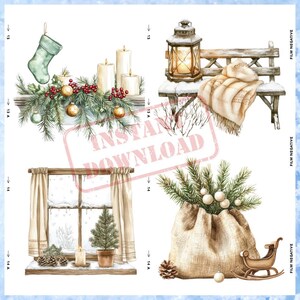 Watercolor Country Christmas Clipart | 17 Hand-painted Festive ...