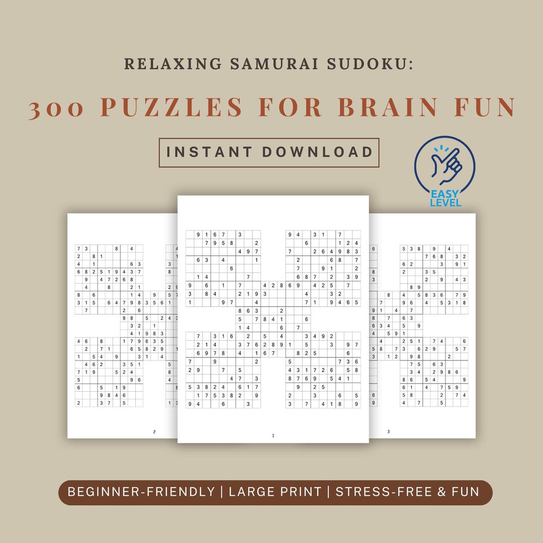 Relaxing Samurai Sudoku: 300 Puzzles for Brain Fun | Easy Level Sudoku ...