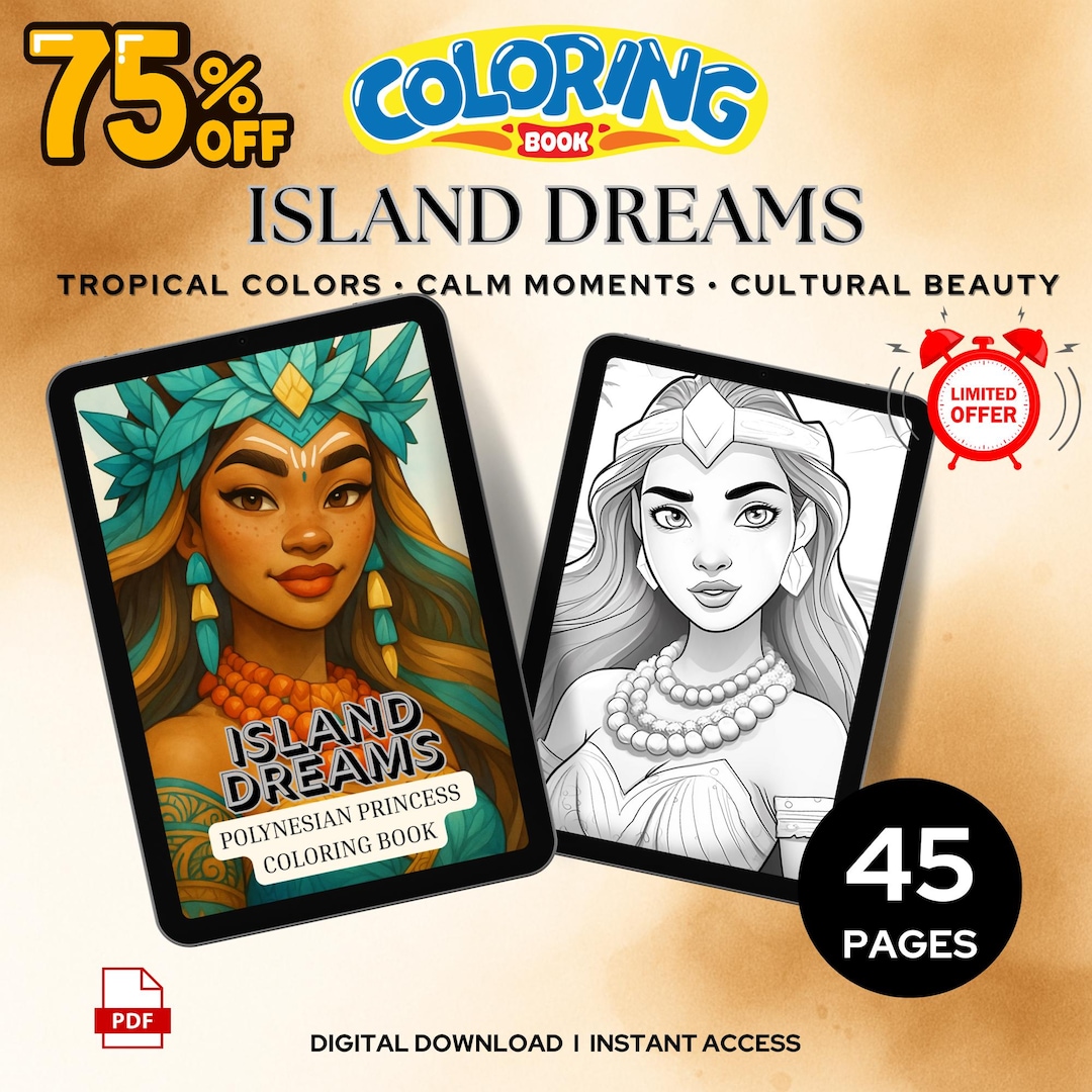 Polynesian Princess Coloring Pages | Tropical Island Girls PDF | 45 ...