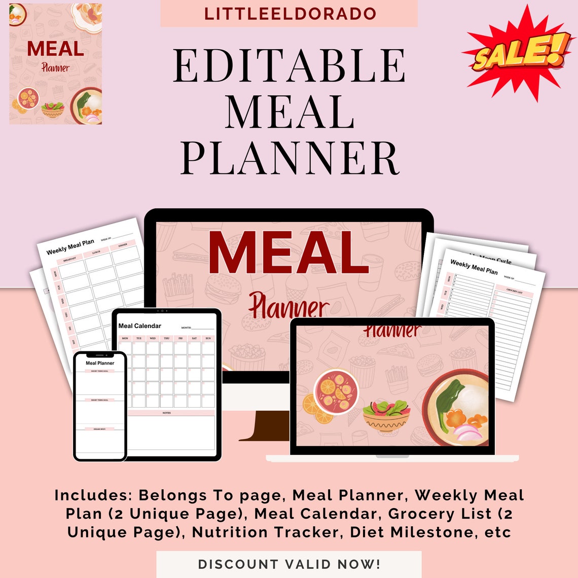 Digital Meal Planner Weekly Meal Plan Grocery List Template Printable ...