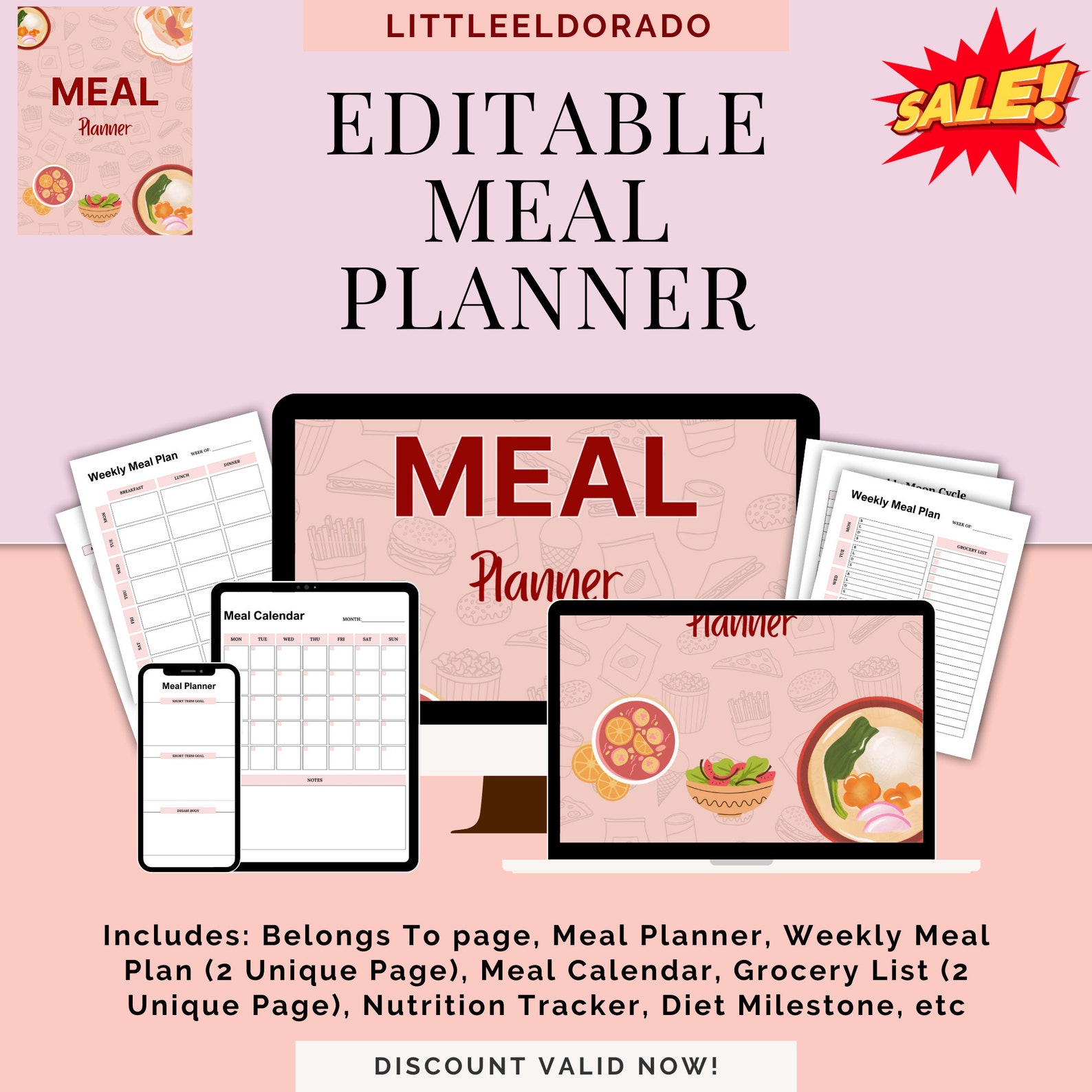 Digital Meal Planner Weekly Meal Plan Grocery List Template Printable ...
