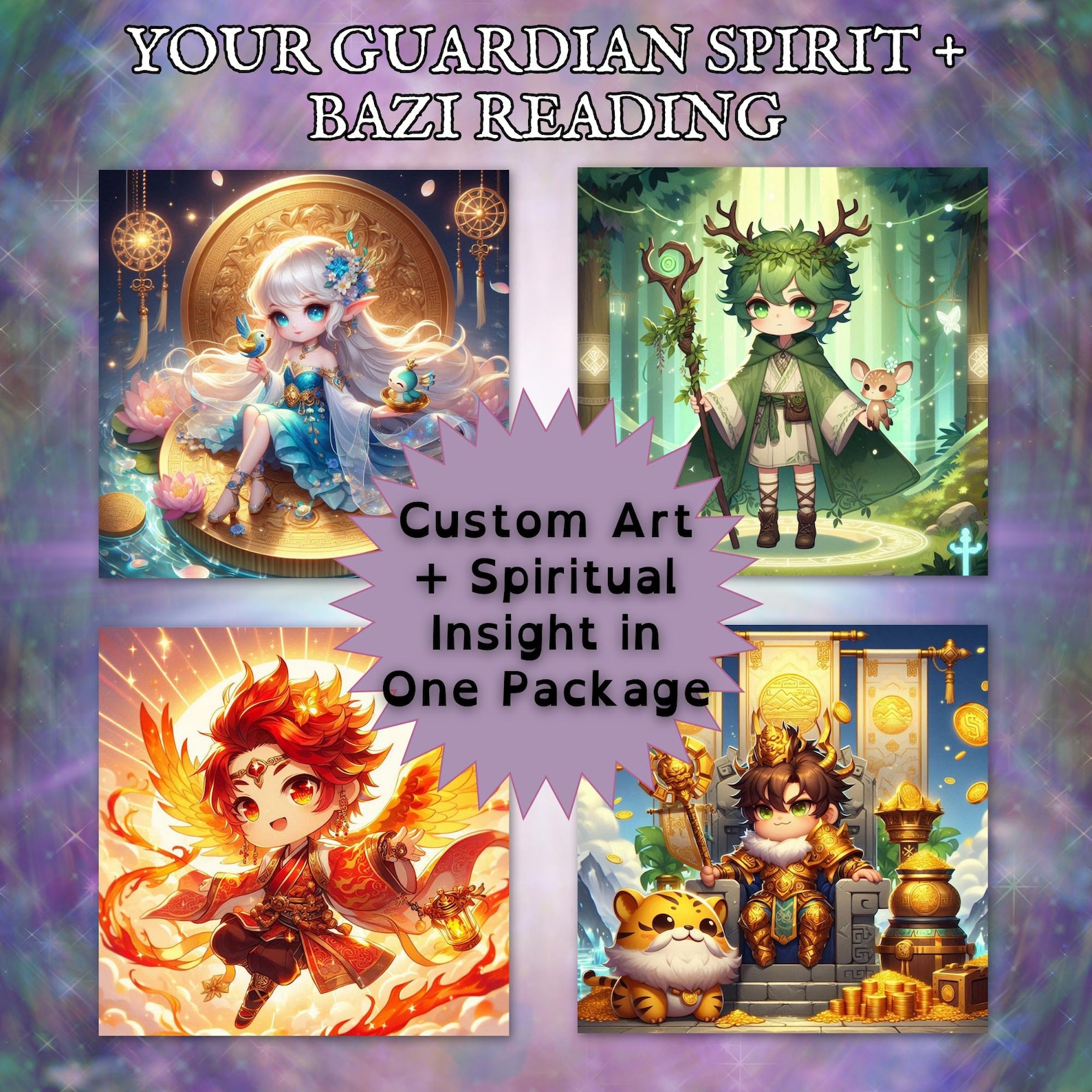 Custom Five Elements Guardian Chibi Art: Bazi Birth Chart Reading (PDF ...