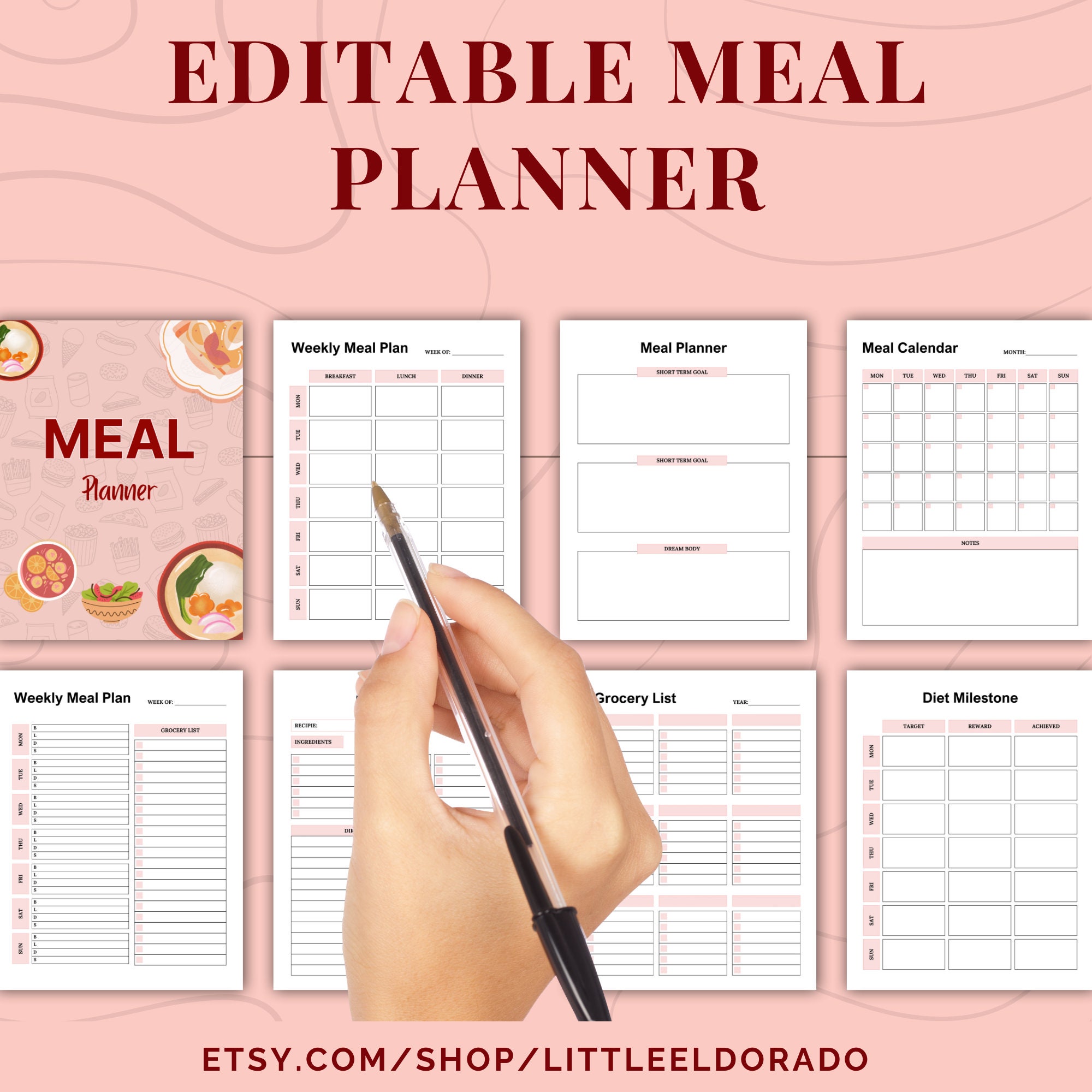 Digital Meal Planner Weekly Meal Plan Grocery List Template Printable ...