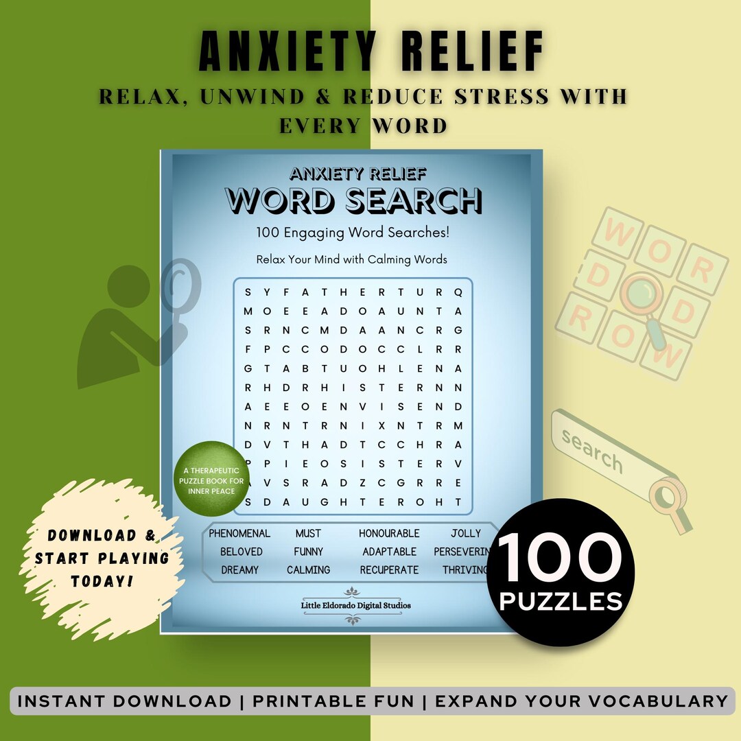 Anxiety Relief Word Search | 100 Calming Printable Puzzles | Relaxation ...