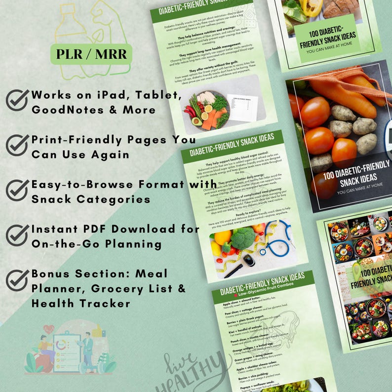 100 Diabetic-friendly Snack Ideas PLR | Canva Editable Ebook ...