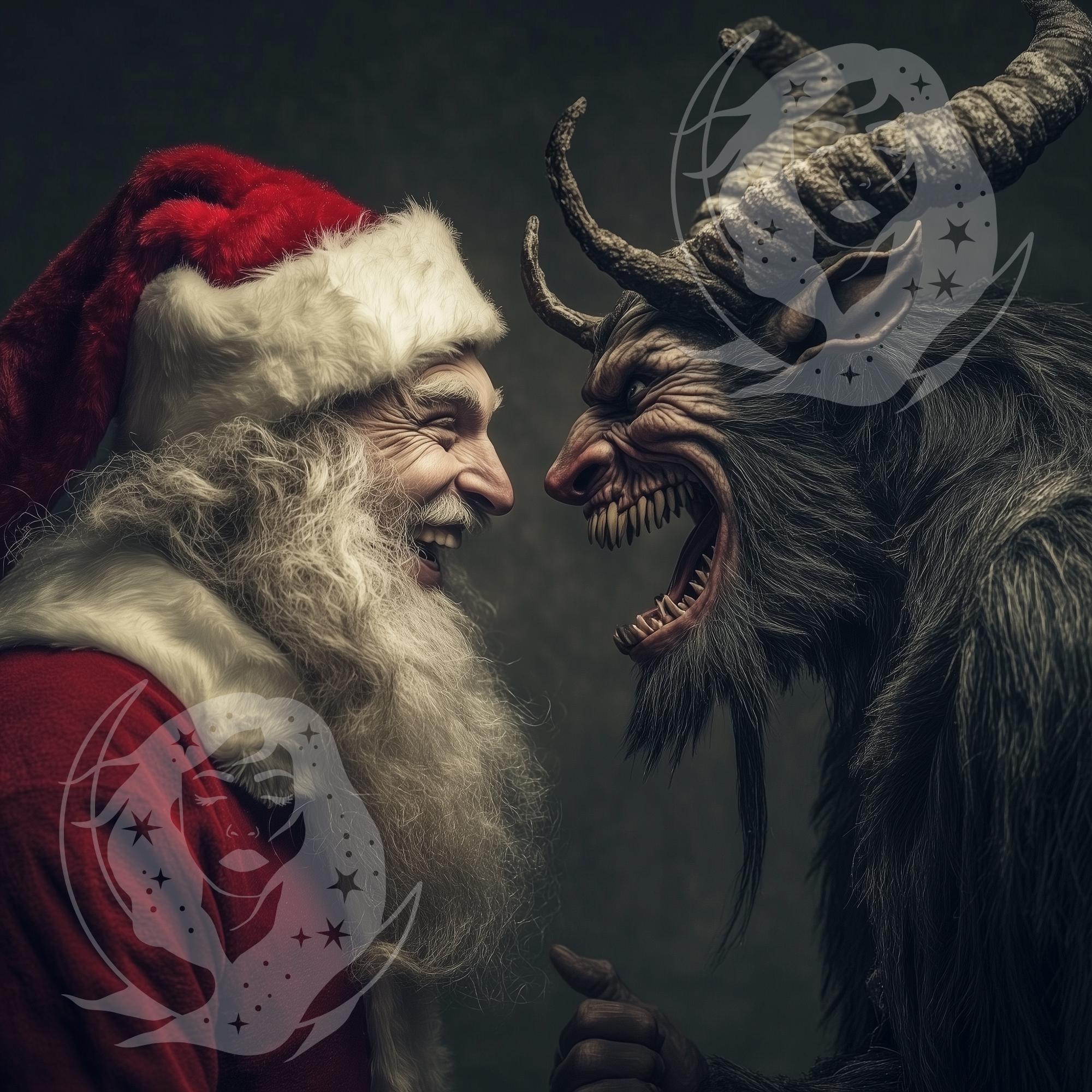 Santa and Krampus Friendship: Funny Christmas Clipart, Digital Artwork ...