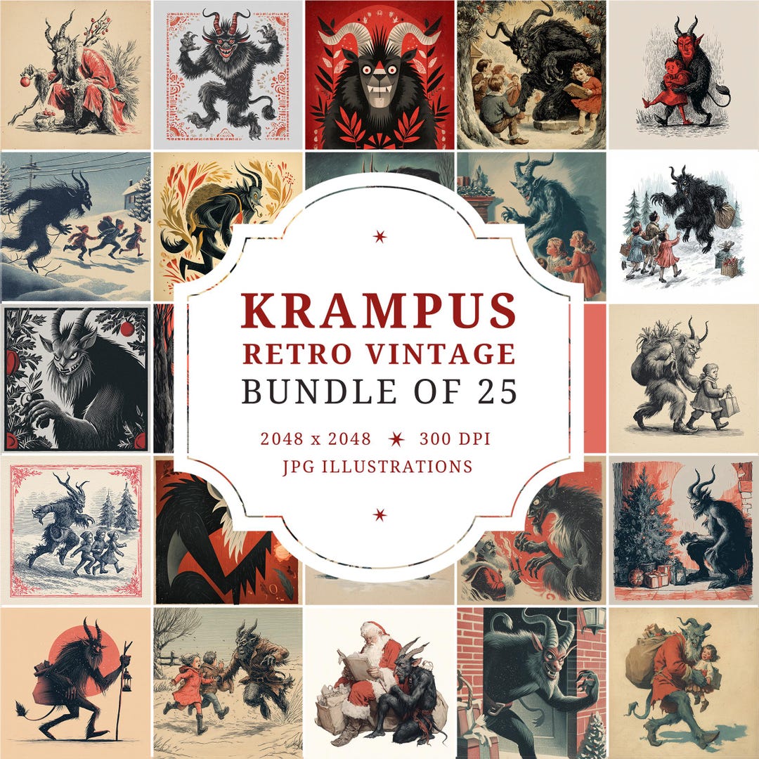 Krampus Clipart Bundle: 25 Digital Hi-res Illustrations, Retro Vintage ...