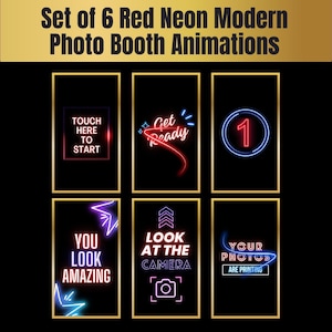 Set of 6 Red Neon Modern Photo Booth Animation Bundle, Tap to Start ...
