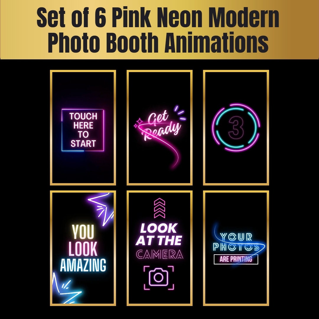 Set of 6 Pink Neon Modern Photo Booth Animation Bundle, Tap to Start ...
