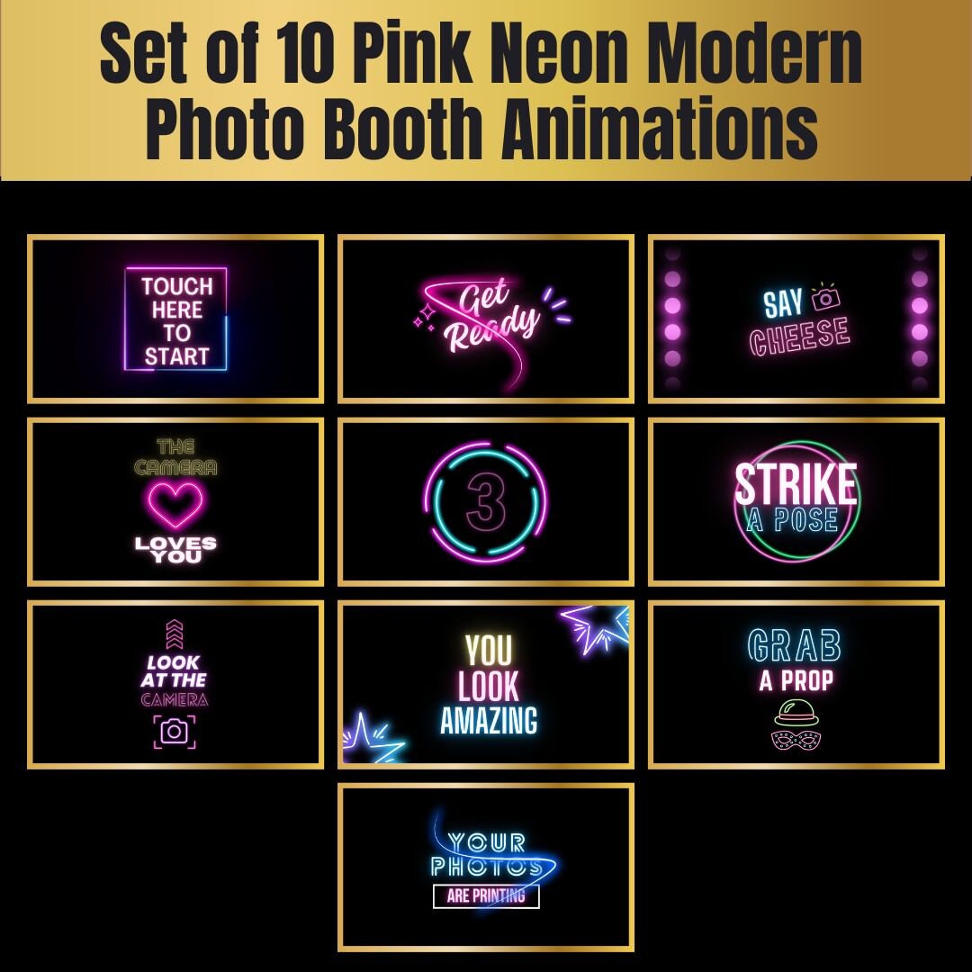 Pink Neon Photo Booth Animation Bundle: Modern Landscape (digital ...