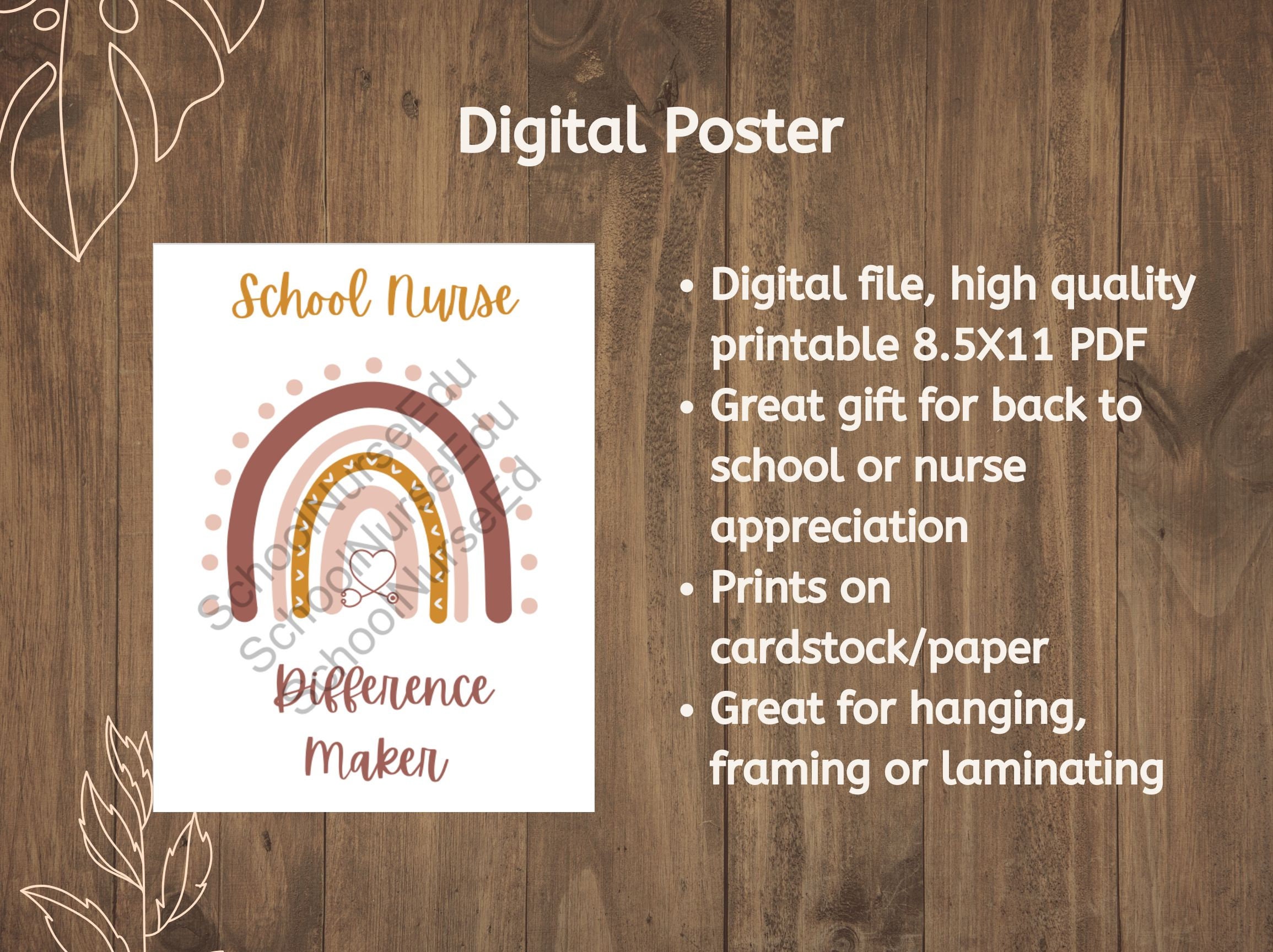 School Nurse Difference Maker Poster 8.5X11 Digital Poster, Nurse Gift ...