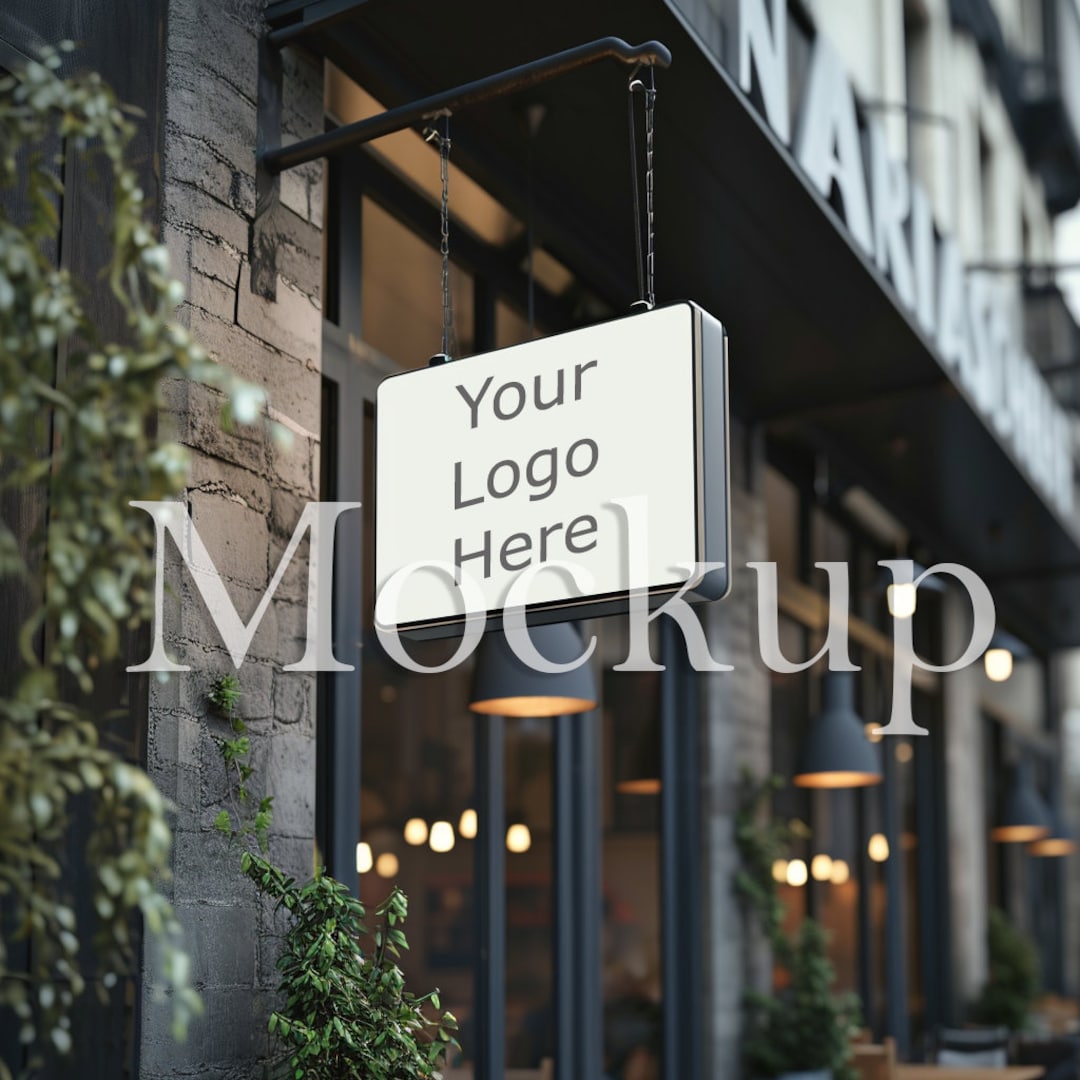 Outdoor Cafe Display Mockup, Outdoor Cafe Hanging Sign Mockup, Metal ...