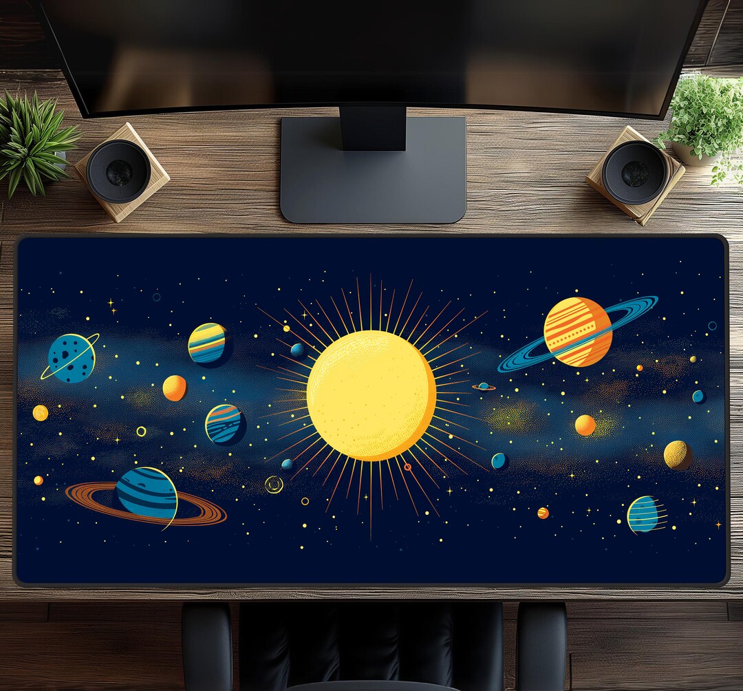 Retro Solar System Desk Mat, PC Gaming Desk Pad, Aesthetic Office Desk ...