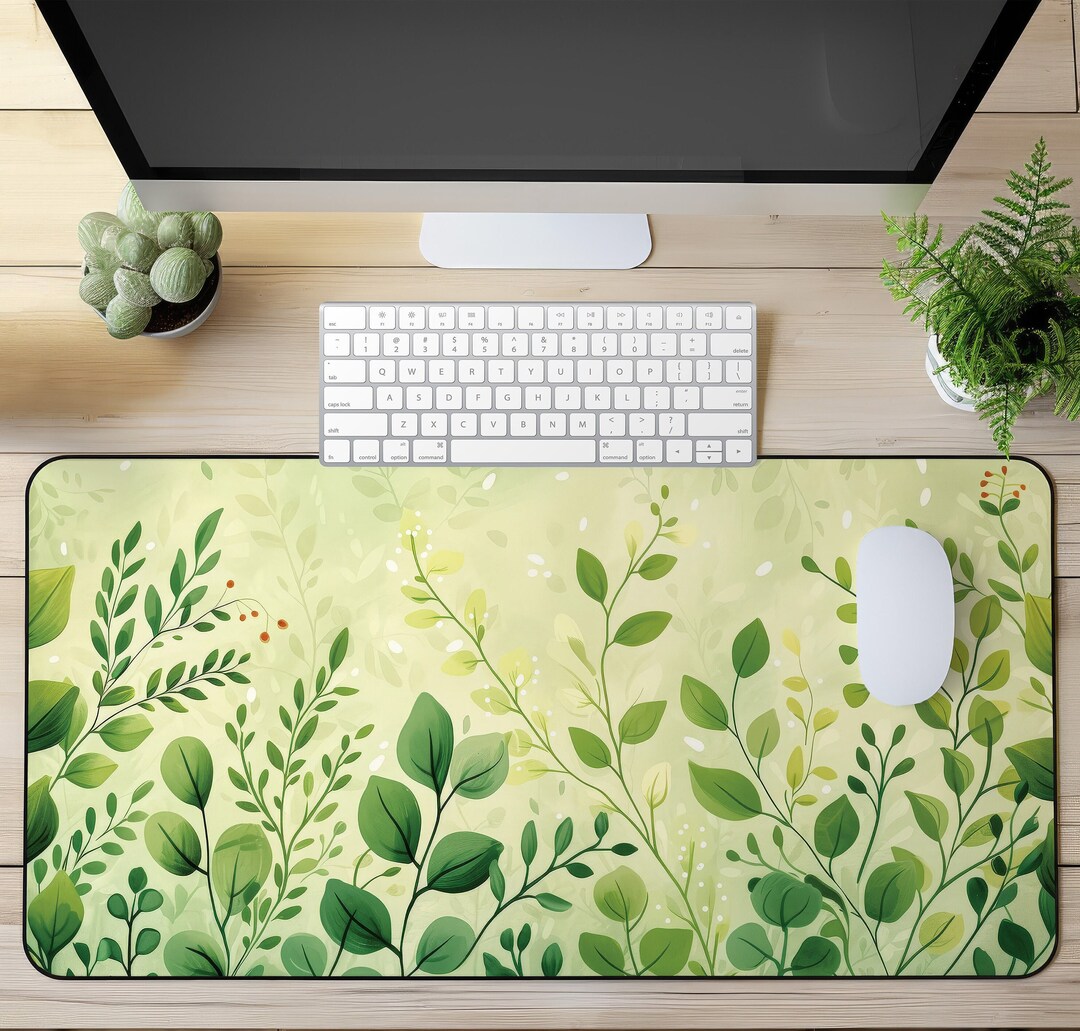 Green Botanical Desk Mat, Aesthetic Desk Pad, Mouse Pad, Nature Theme ...