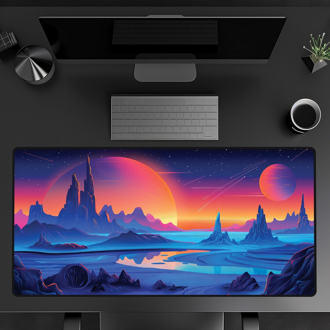 Alien Landscape Desk Mat, Vector Art Aesthetic Desk Pad, Futuristic ...