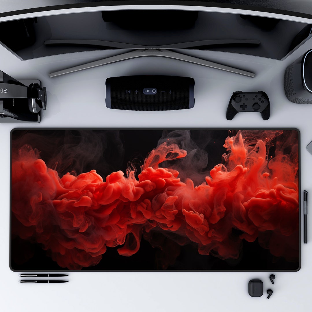 Red Abstract Art Desk Mat, Colorful Neoprene XL Mouse Pad, Vivid Gamer ...