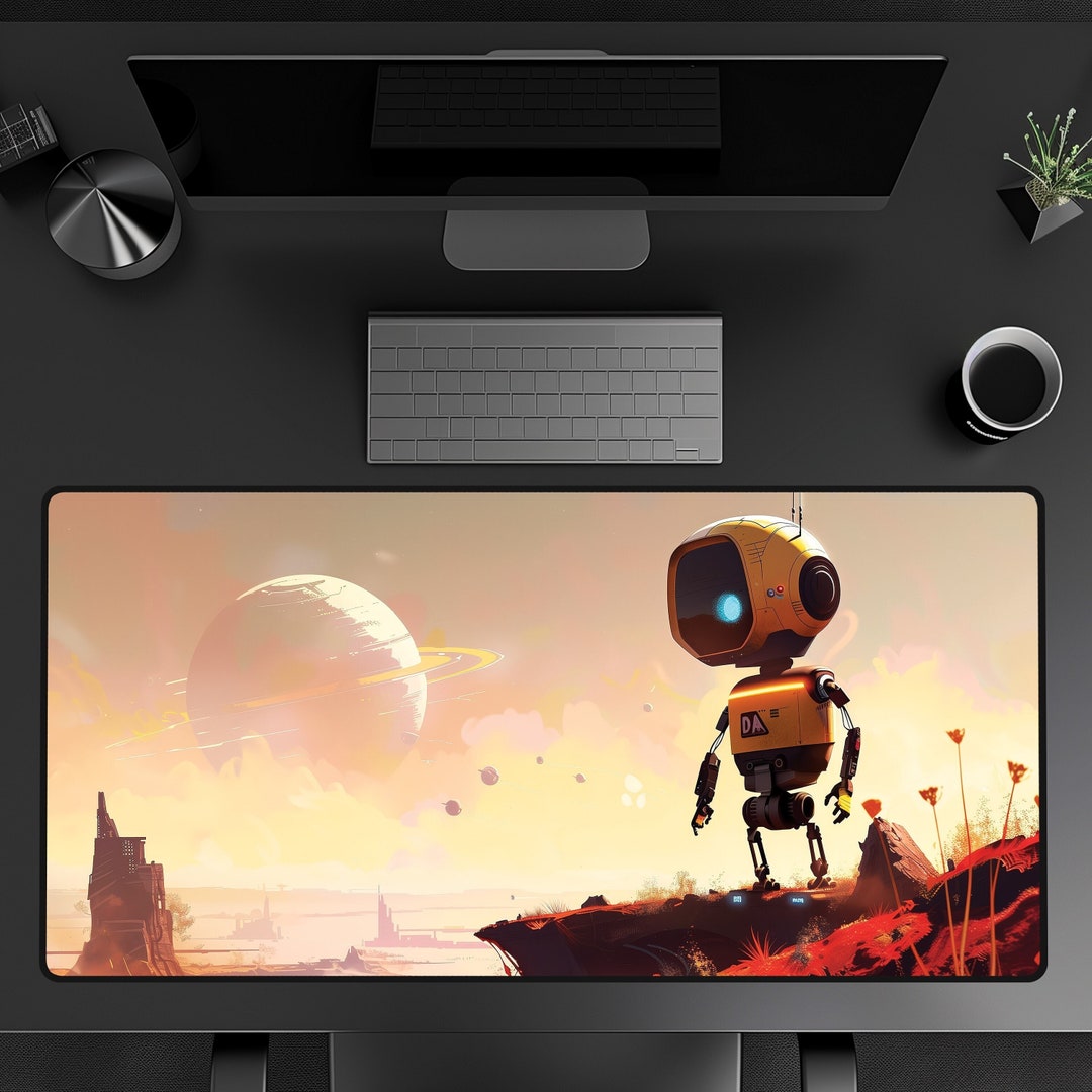 Alien Planet Desk Mat, Space Robot PC Gaming Desk Mat, Future Aesthetic ...