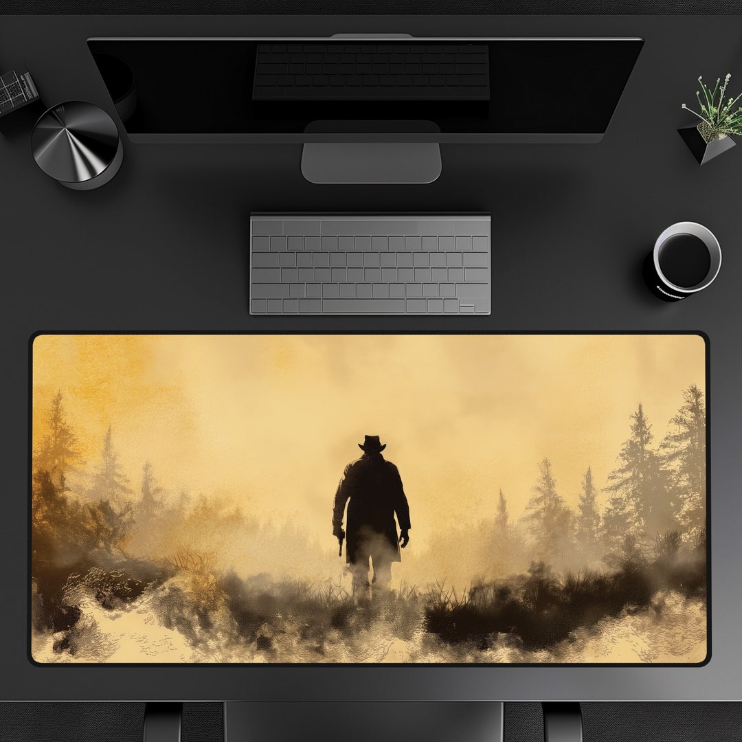 Vintage Outlaw Silhouette Desk Mat, Minimalist Red Dead Redemption ...