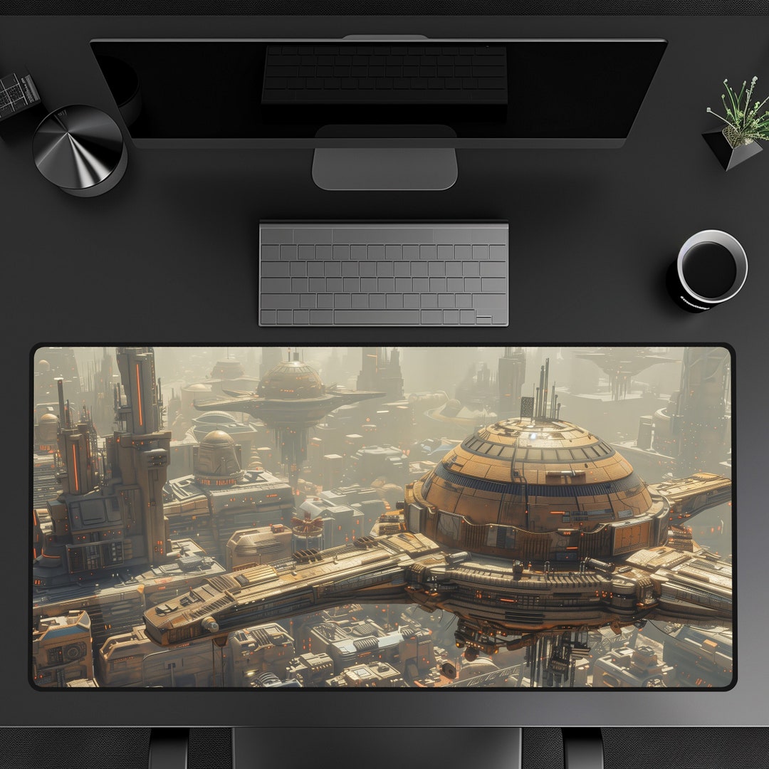 Scifi Cityscape Desk Mat, PC Gaming Desk Mat, Aesthetic Gaming Mouse ...