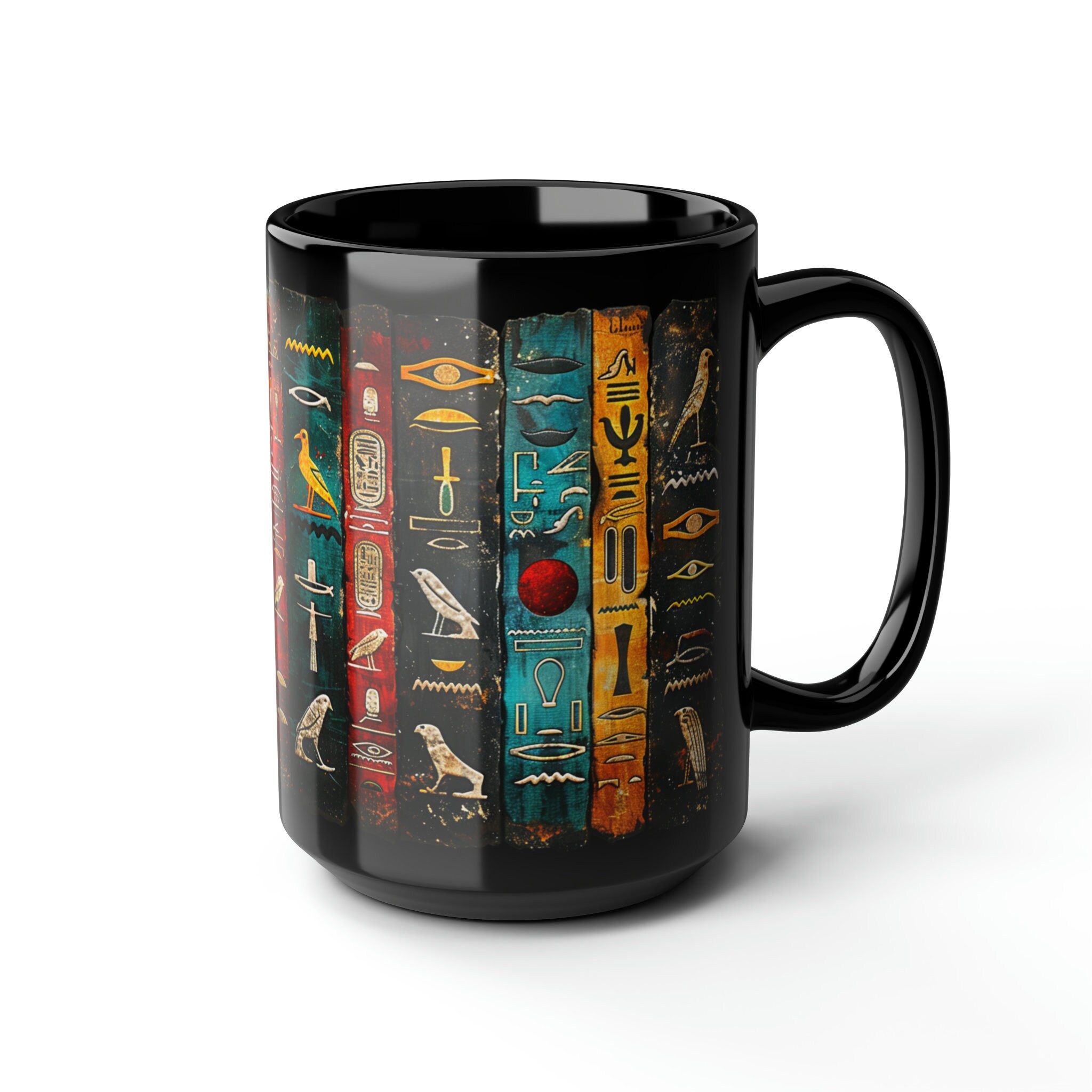 Timeless Glyphs Ancient Egyptian Hieroglyphs, Black Ceramic 15 Oz Mug ...