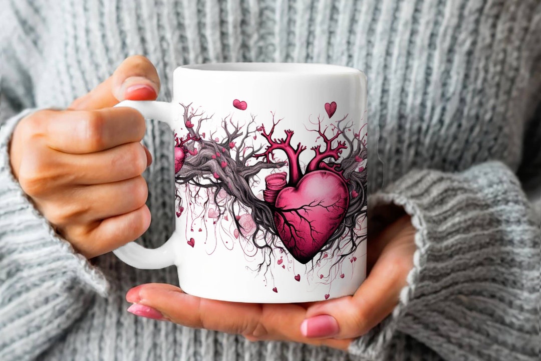 Real Heart Sketch Beating Heart Pink and Black 11 Oz White Mug - Etsy