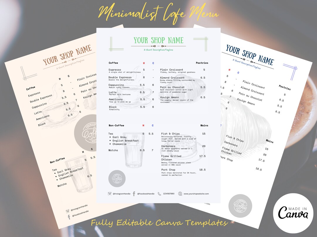 Minimalist Cafe Menu Bundle Templates, Restaurant Menu Templates - Etsy