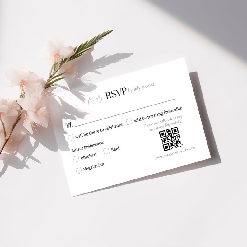 Editable Rsvp Card With QR Code Editable Template Minimalist Design ...