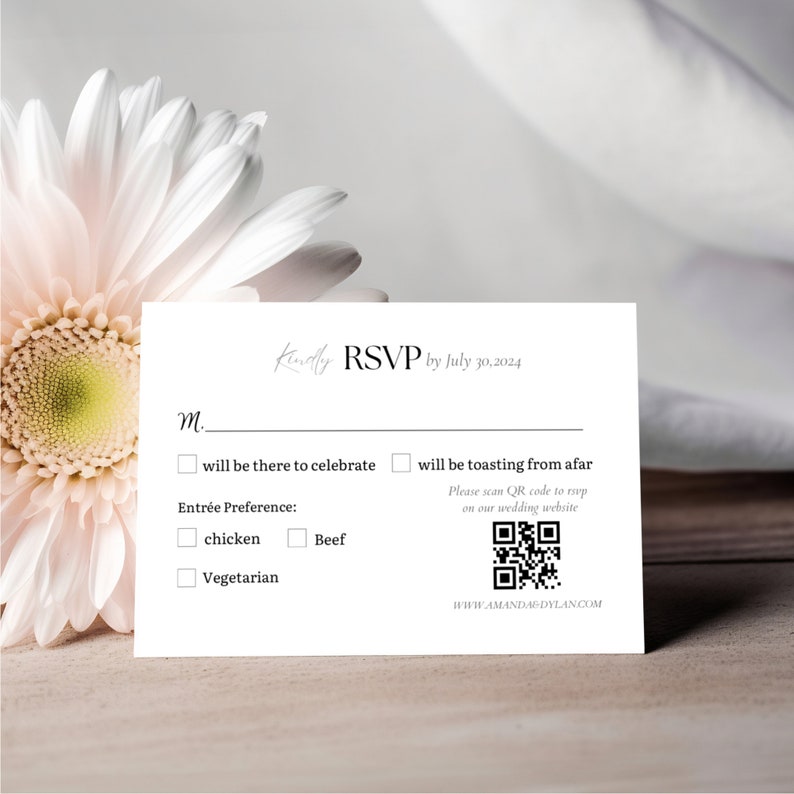Editable Rsvp Card With QR Code Editable Template Minimalist Design ...