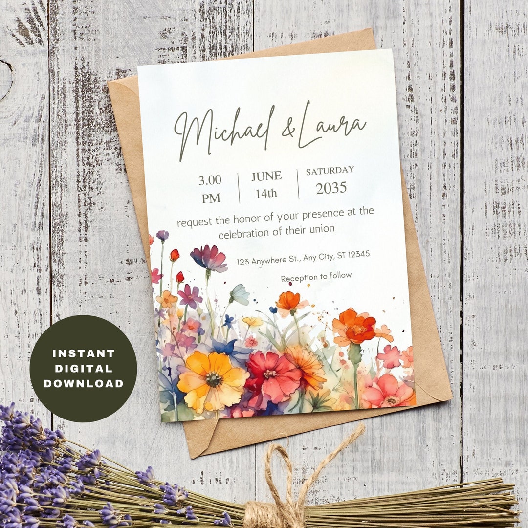 Editable Flower Wedding Invitation Bundle Watercolor Flowers Wedding ...