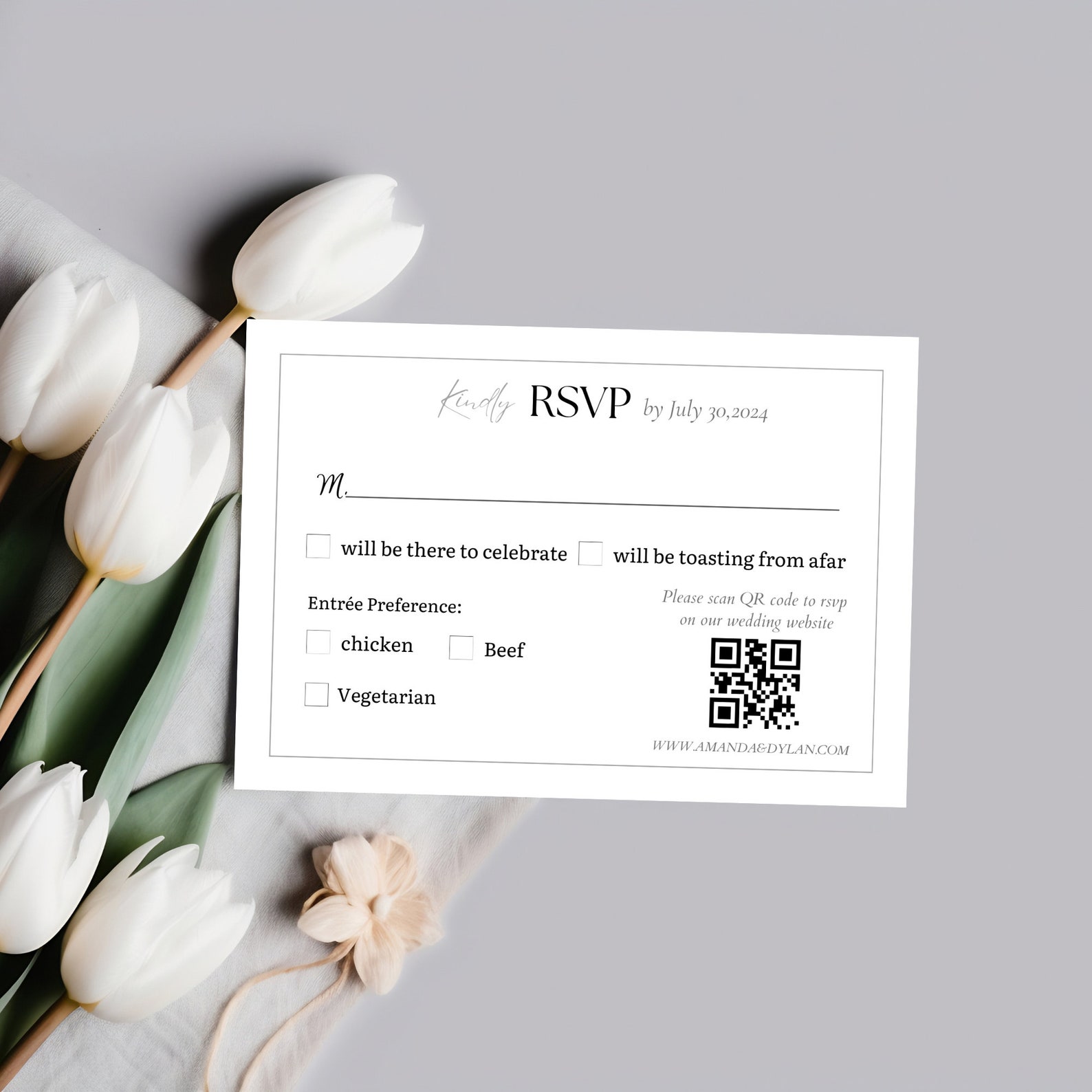 Editable Rsvp Card With QR Code Editable Template Minimalist Design ...