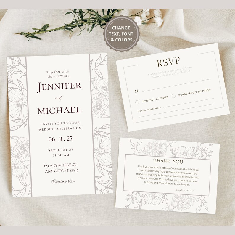 Editable Wedding Invitation Set Elegant Ivory Printable Invite Template ...