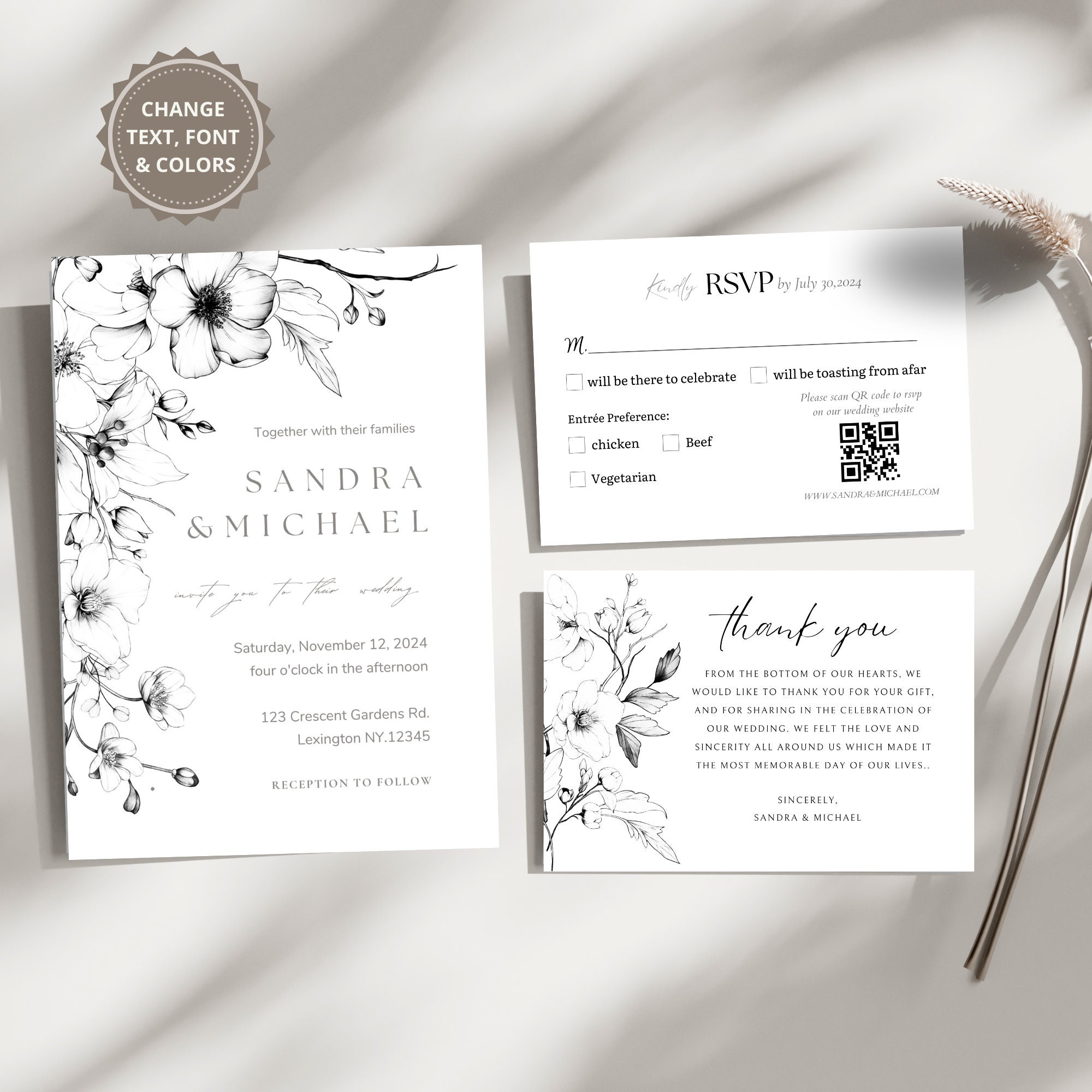 Editable Wedding Invitation Template Minimalist Invite, QR Code Rsvp ...