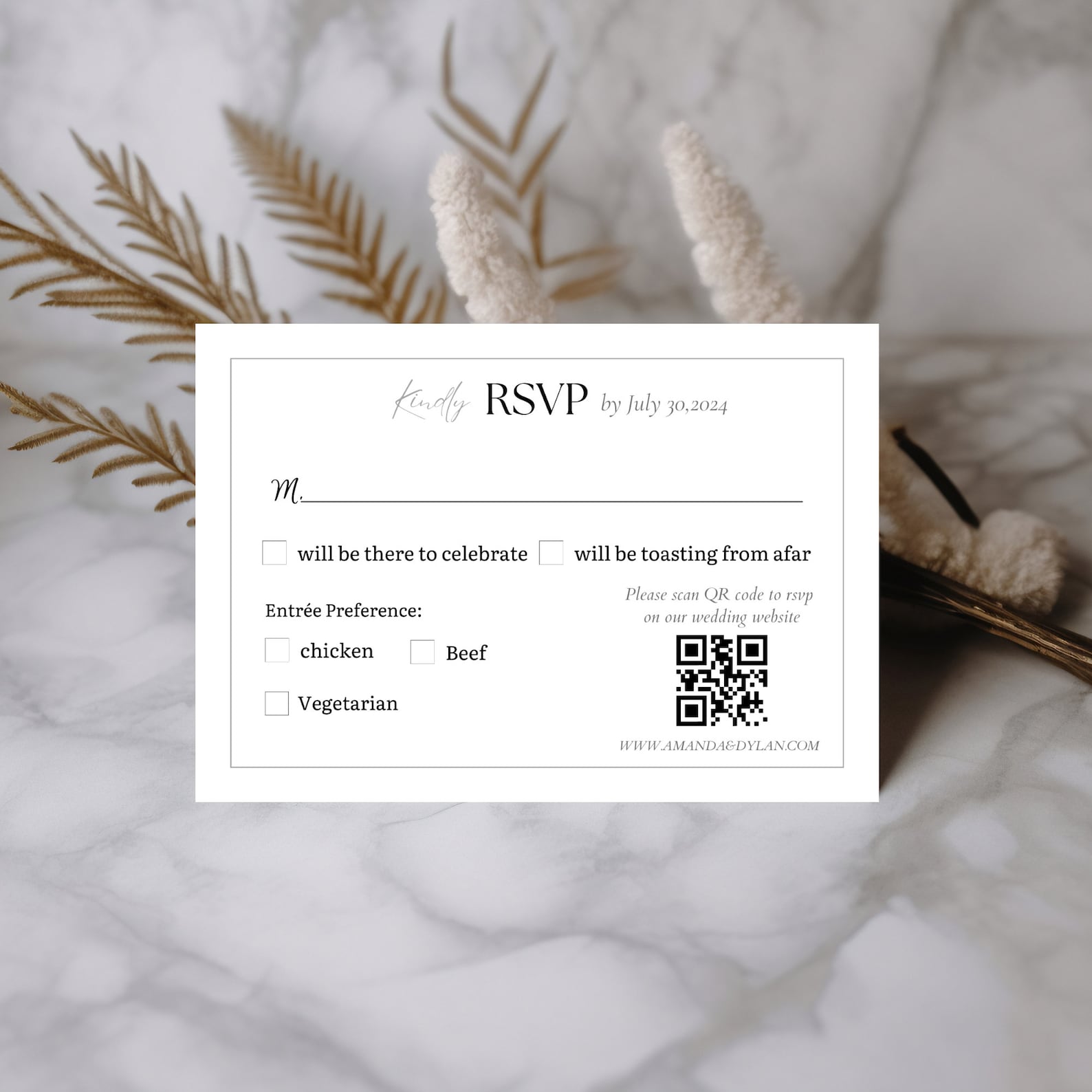 Editable Rsvp Card With QR Code Editable Template Minimalist Design ...