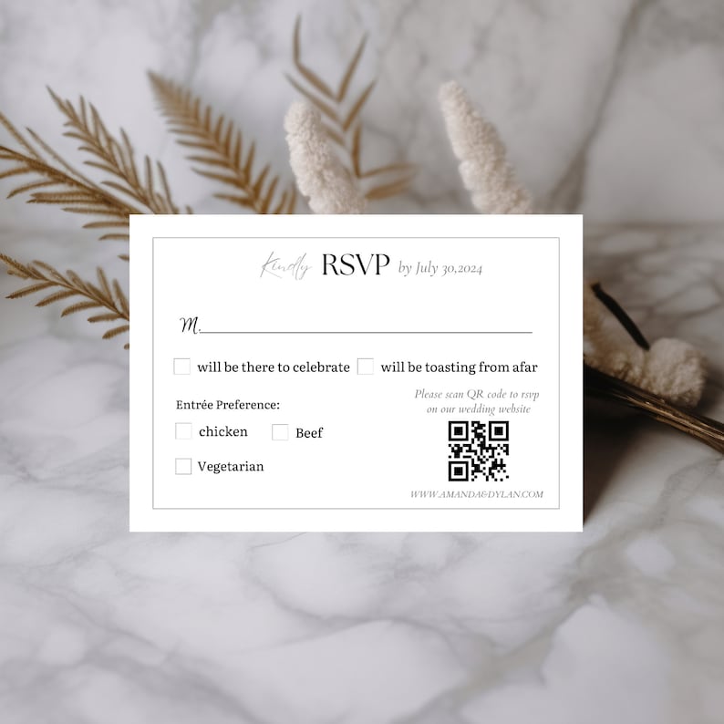 Editable Rsvp Card With QR Code Editable Template Minimalist Design ...