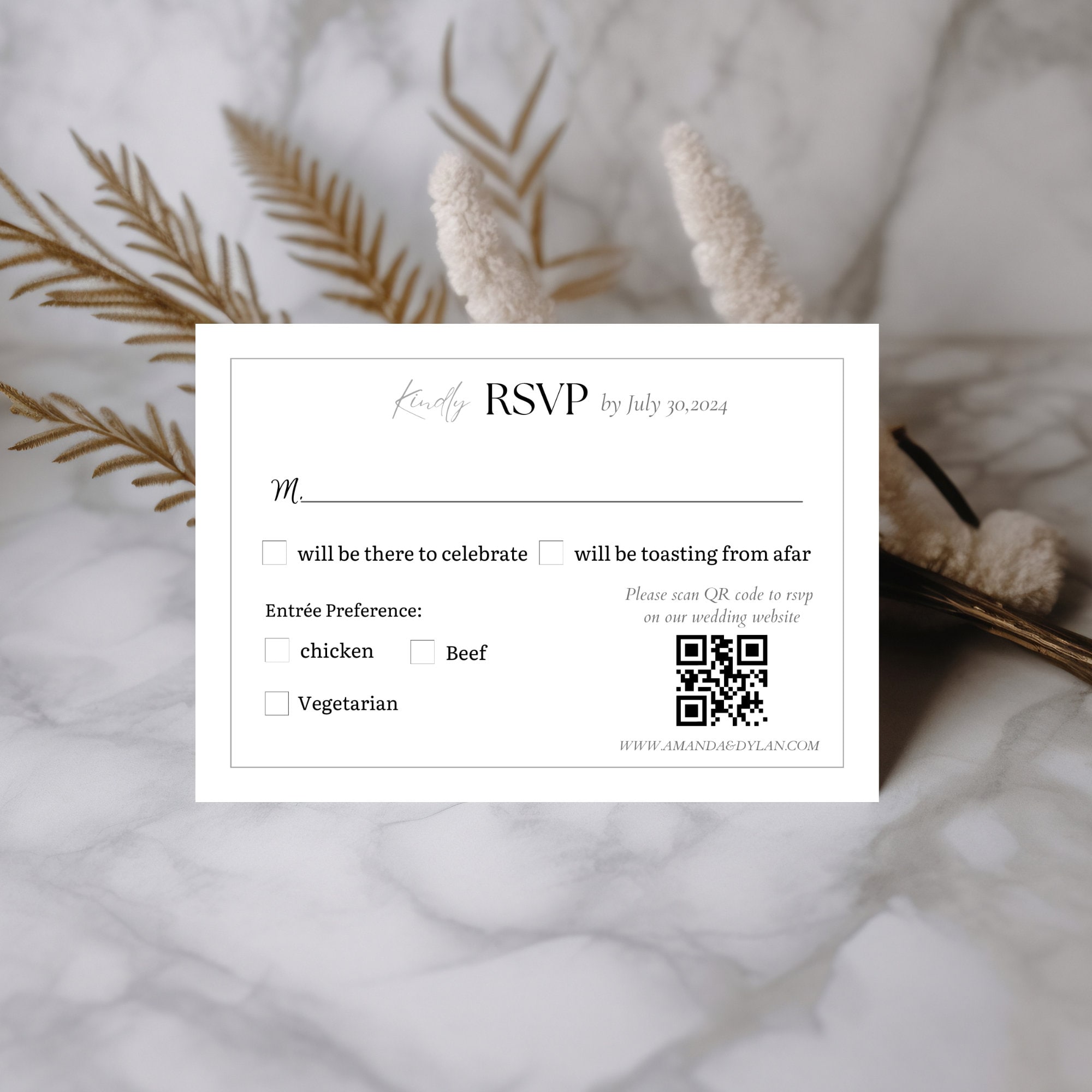 Editable Rsvp Card With QR Code Editable Template Minimalist Design ...