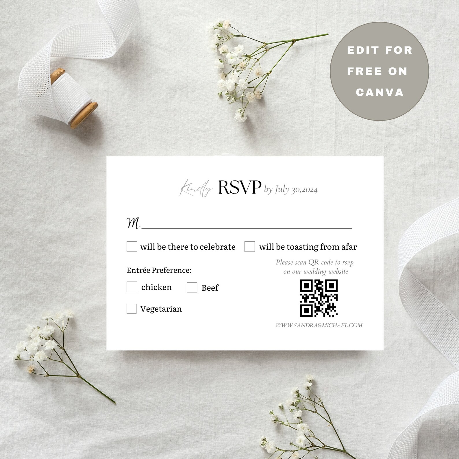 Editable Wedding Invitation Template Minimalist Invite, QR Code Rsvp ...