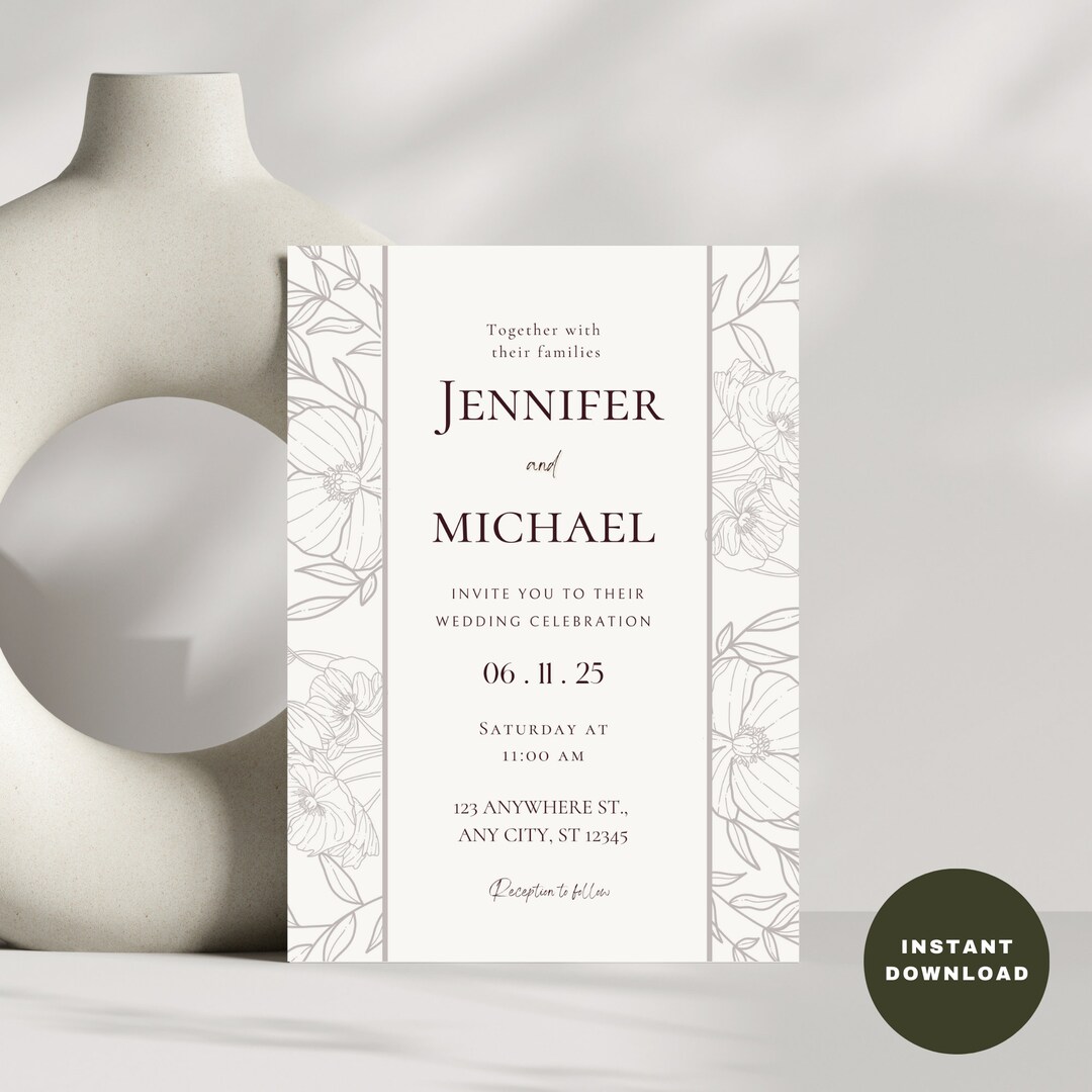Editable Wedding Invitation Set Elegant Ivory Printable Invite Template ...