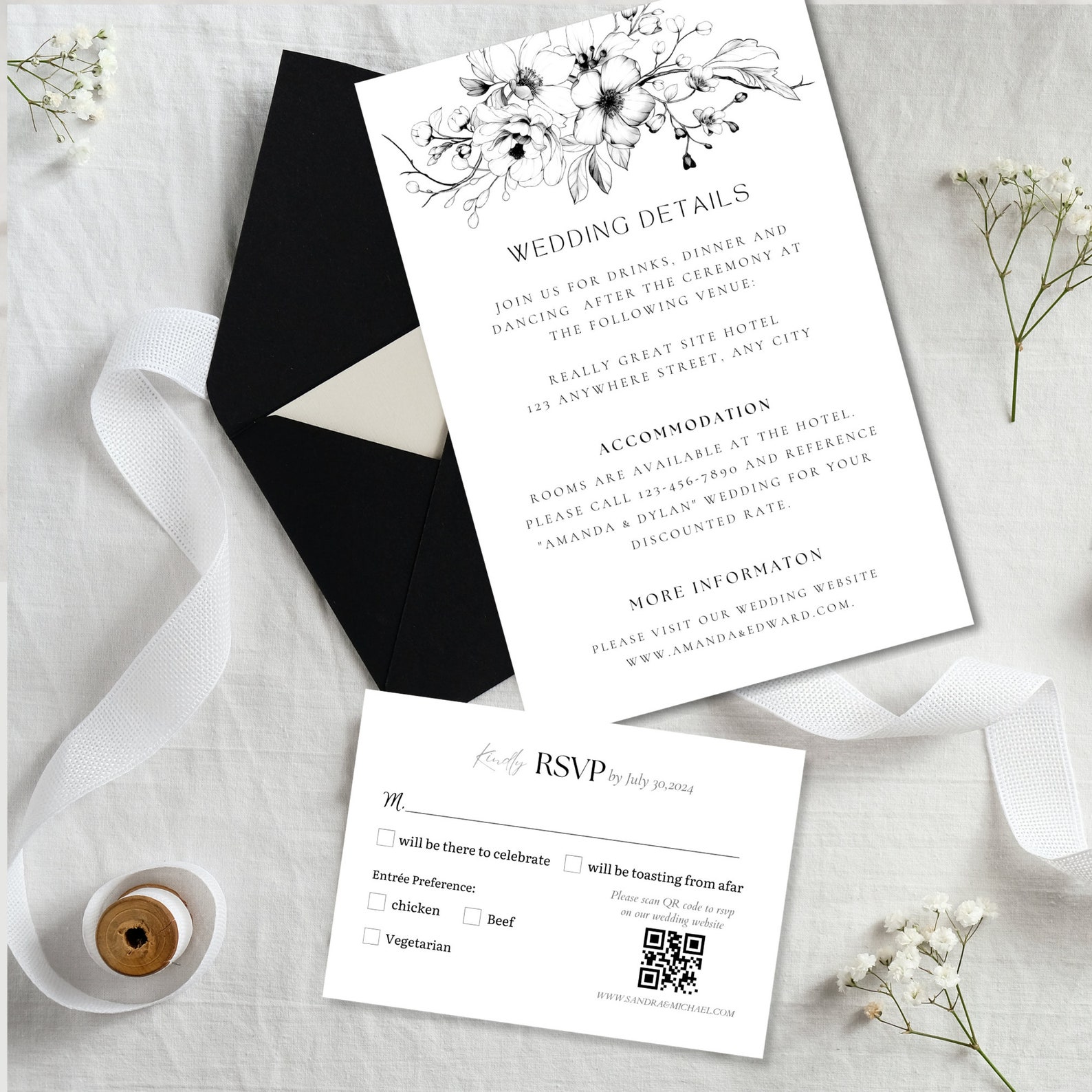 Editable Wedding Invitation Template Minimalist Invite, QR Code Rsvp ...