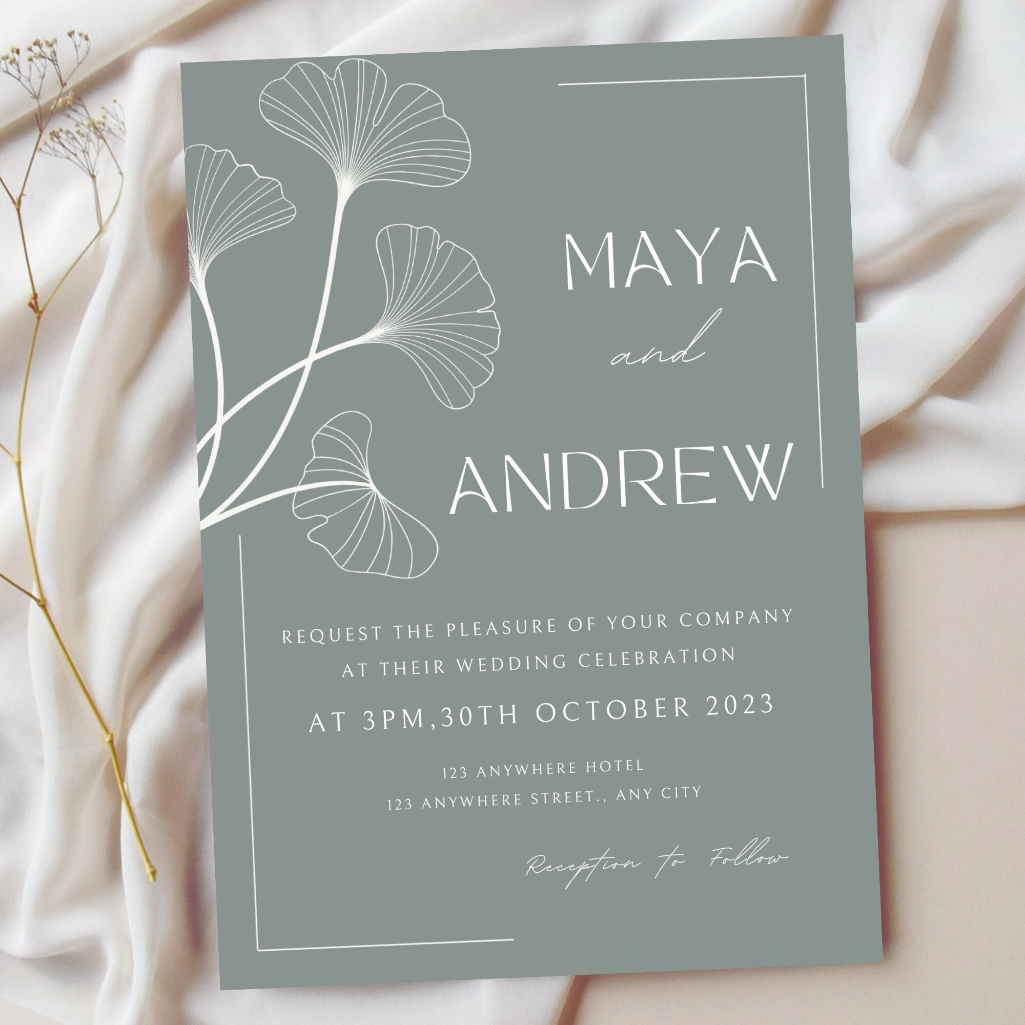 Sage Green Wedding Invitation Template, Floral Wedding Invite ...