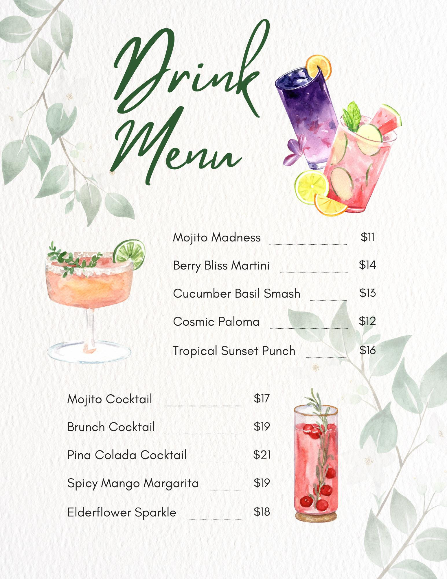 Drink Menu - Etsy