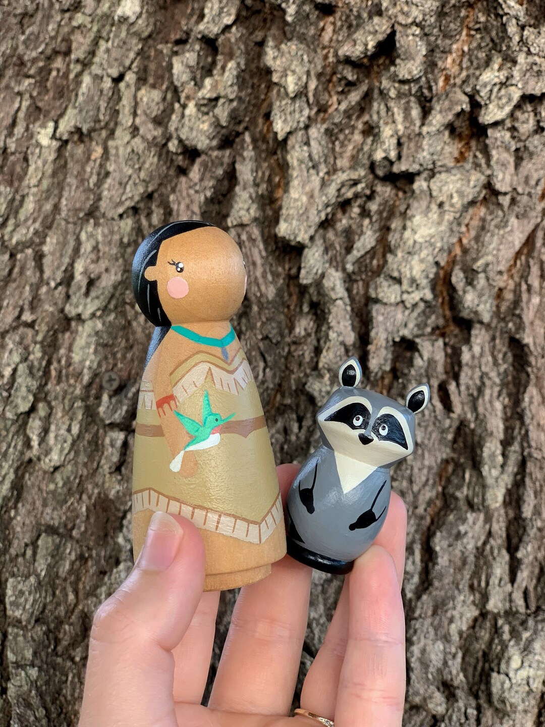 Pocahontas & Meeko Wooden Peg Dolls - Etsy