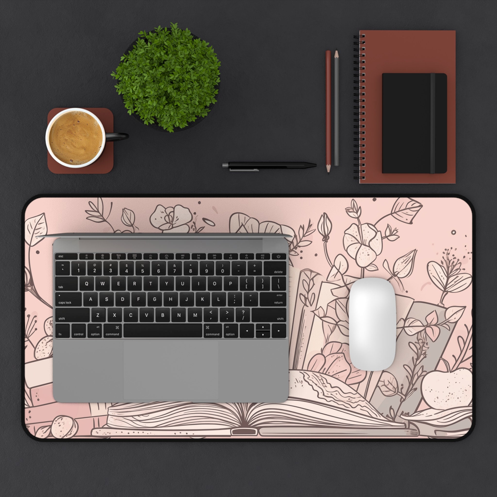 Bookish Desk Mat Book Mouse Pad Pink Desk Mat Aesthetic Keyboard Mat ...